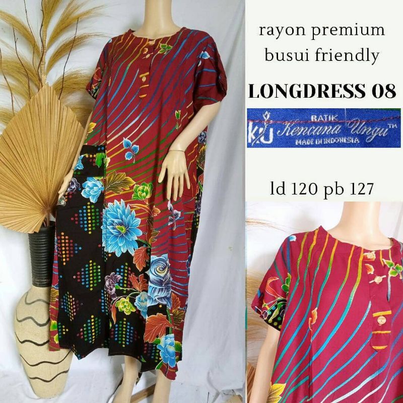 Jual Original Batik kencana ungu label biru Longdress Panjang Kancing ...