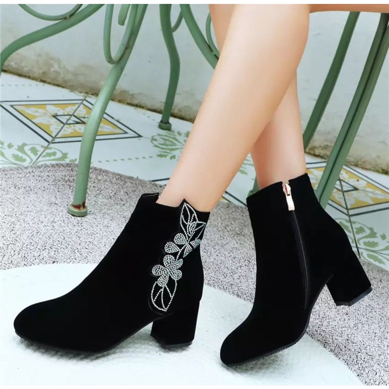 Jual high heels boot mote bunga REAL picture (garansi cantik) sl20 ...