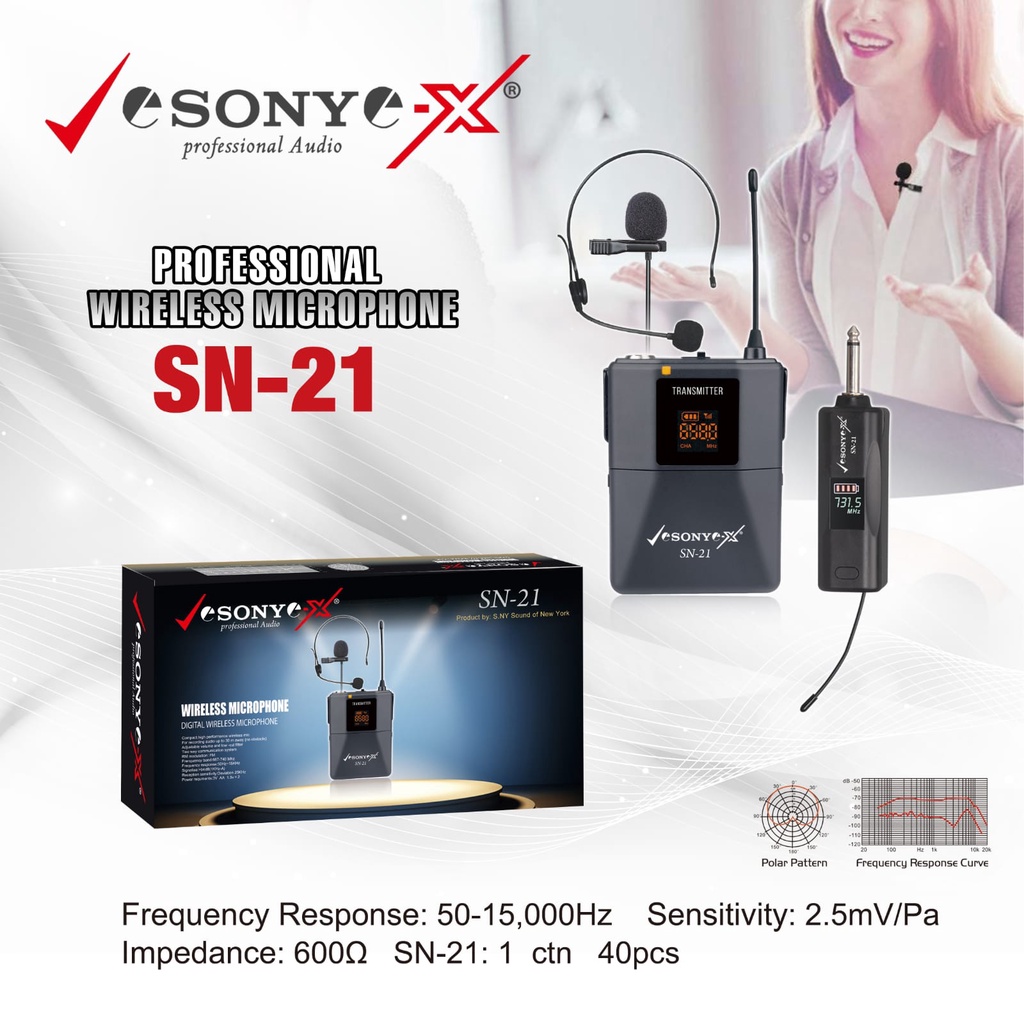 Jual Sony Mik/Microphone Wireless SN 21 Mic Bandol + Clip On Wireles ...