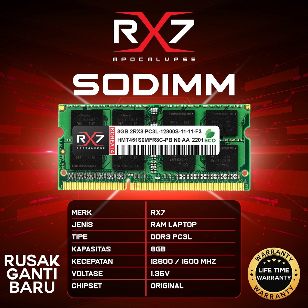 Jual RAM LAPTOP RX7 DDR3L 8GB 12800 Mhz 1.35V GARANSI LIFETIME WARRANTY | Shopee Indonesia