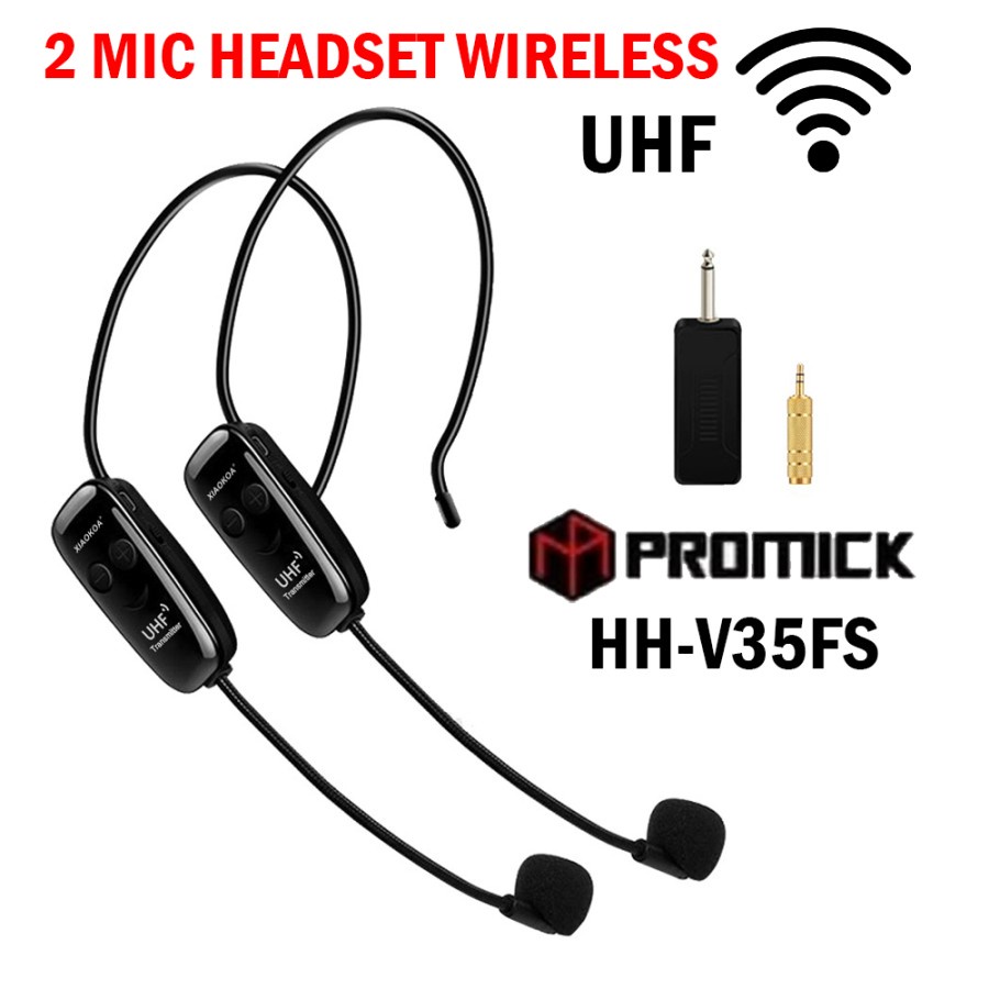 Jual MIKROPON MICROPHONE DOUBLE DUA MIC HEADSET WIRELESS - PROMICK HH ...