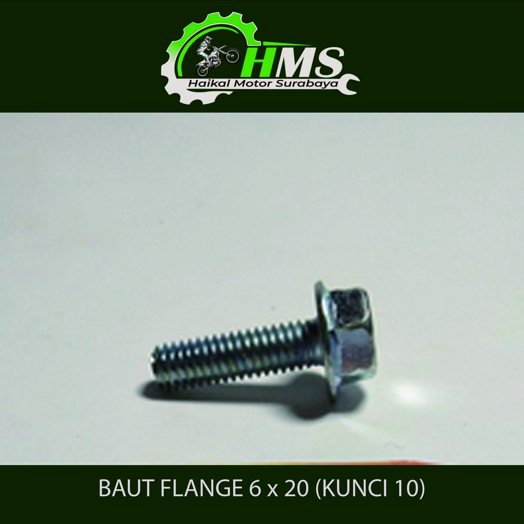 Jual BAUT FLANGE 6 x 20 (KUNCI 10) - BAUD RING TOPI 6 MM , PANJANG 20 ...