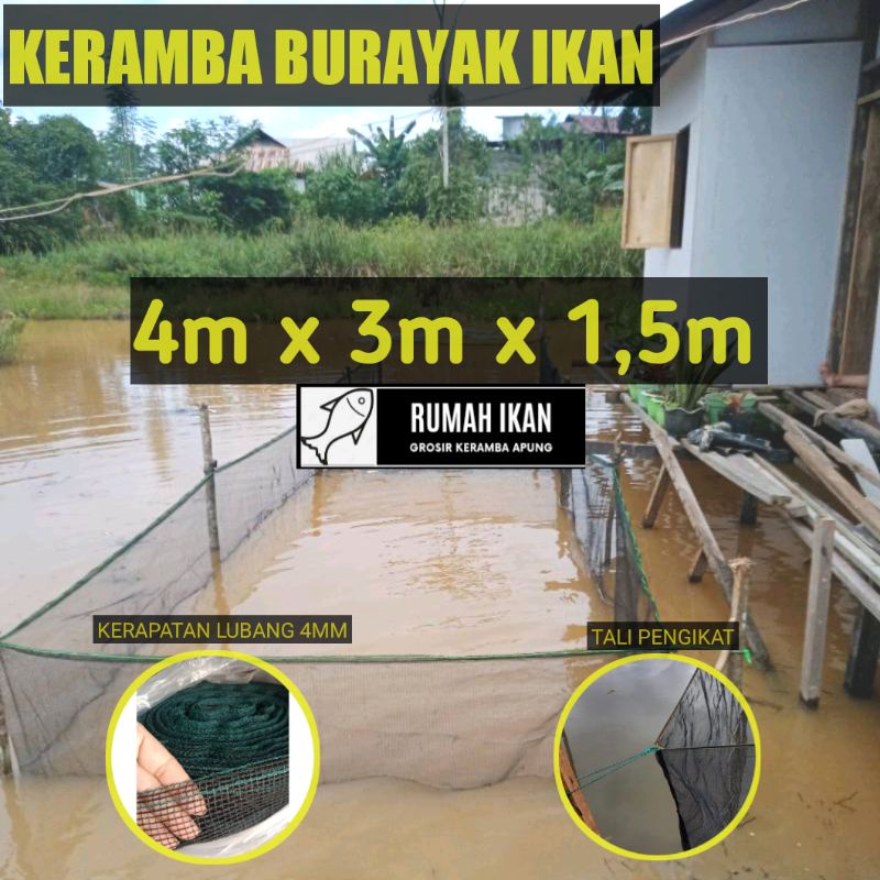 Jual R4315 Jaring keramba hapa ikan waring 4x3x1,5 siap pakai plus tali ...