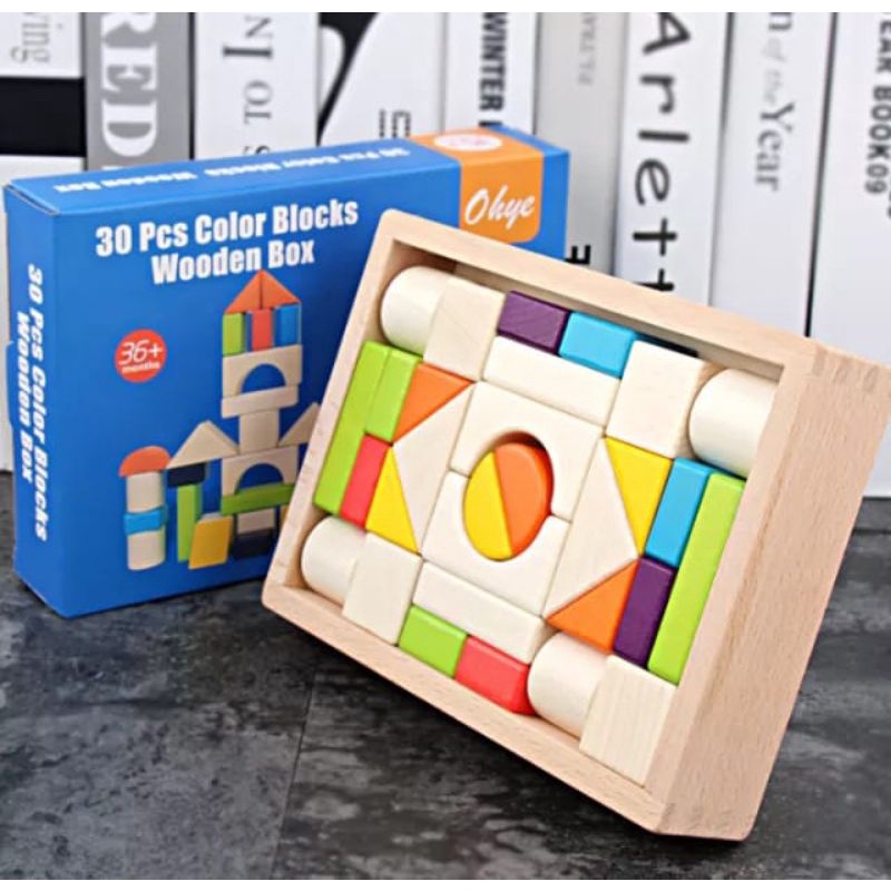 Jual 30 Pcs Wooden Color Building Block - Mainan Edukasi Blok Kayu ...