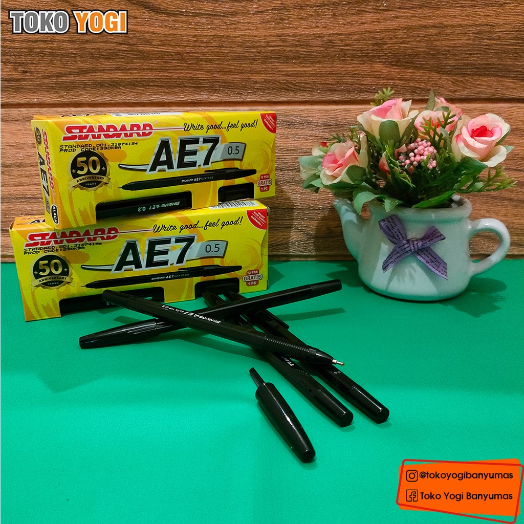 Jual STANDARD BALLPOINT PEN AE-7 0,5 TINTA HITAM (1 PACK = 12 PCS ...
