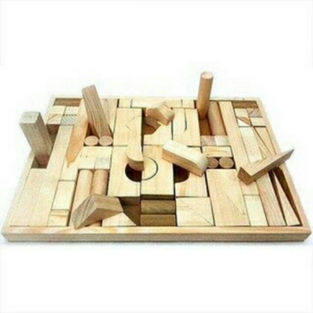 Jual Mainan edukasi / edukatif - balok bangun kayu natural 67 | Shopee ...