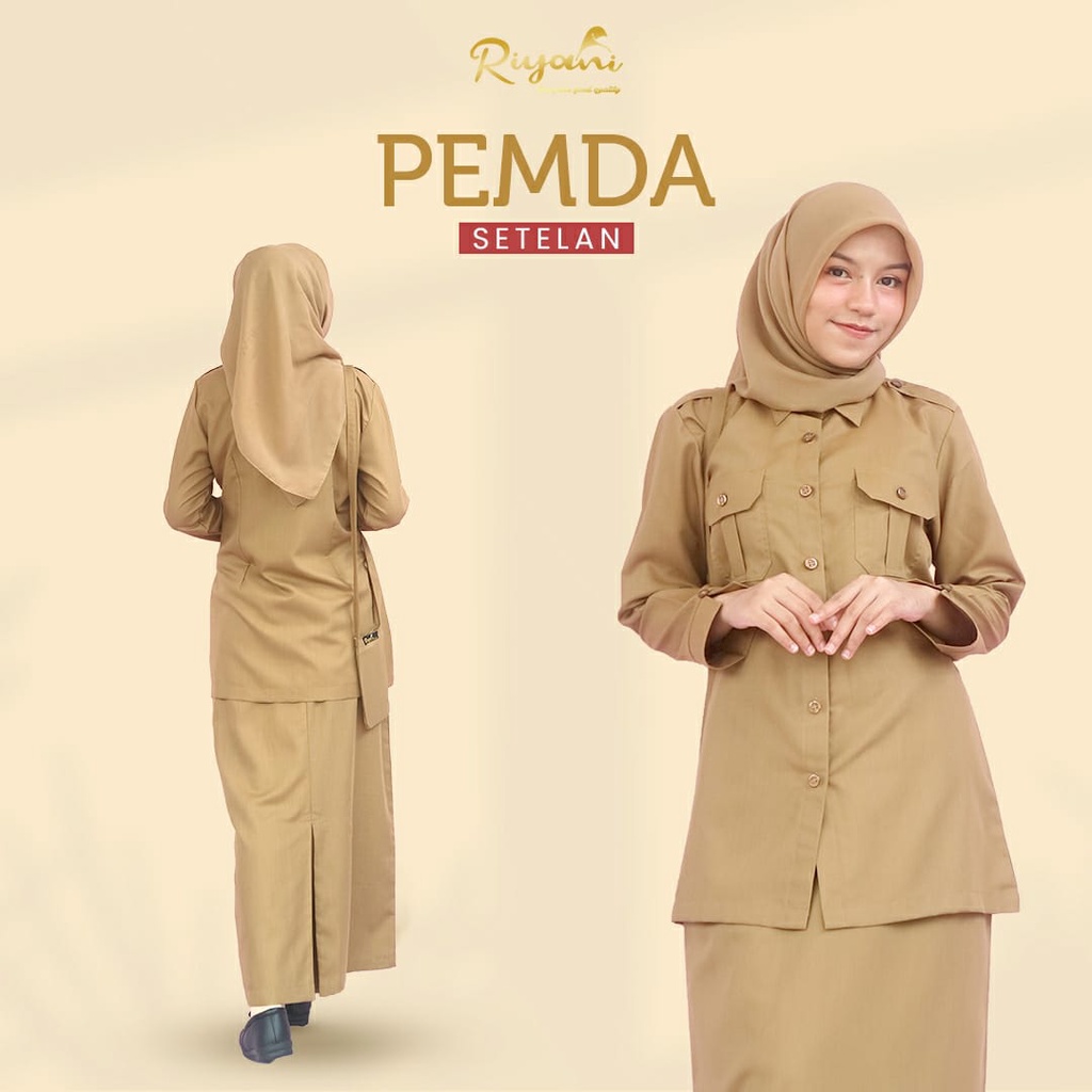 Jual RIYANI SETELAN SERAGAM BAJU PEMDA KUNING KHAKI WASKAT DINAS KANTOR ...