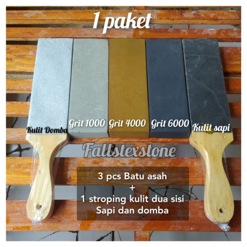 Jual Batu pengasah pisau 1 paket 3 pcs batu asah + 1 stroping kulit dua ...