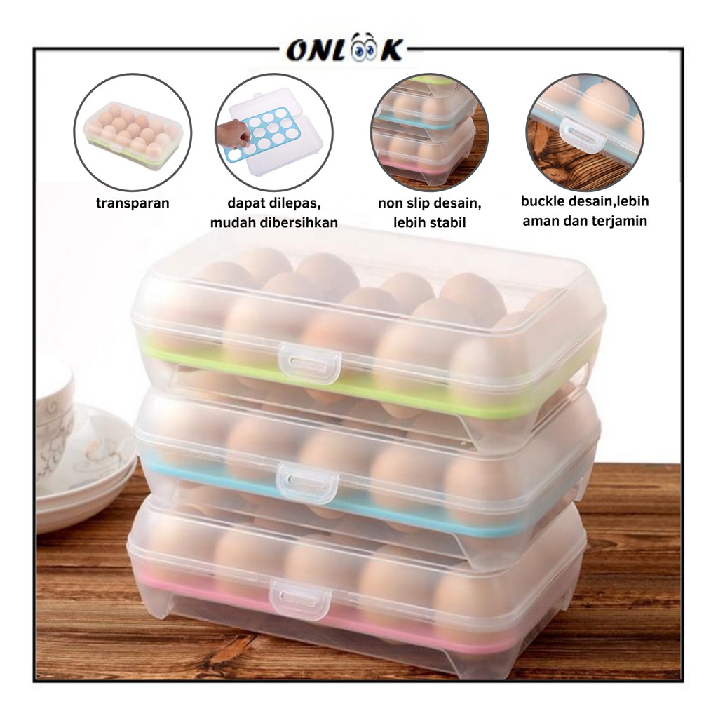 Jual Tempat Box Telur 15 Butir / Wadah Egg Storage 15 Lubang / Kotak ...