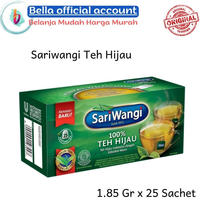 Jual SARIWANGI Teh Hijau Teh Celup 1.85g x 25 's ( kantong ) | Shopee ...