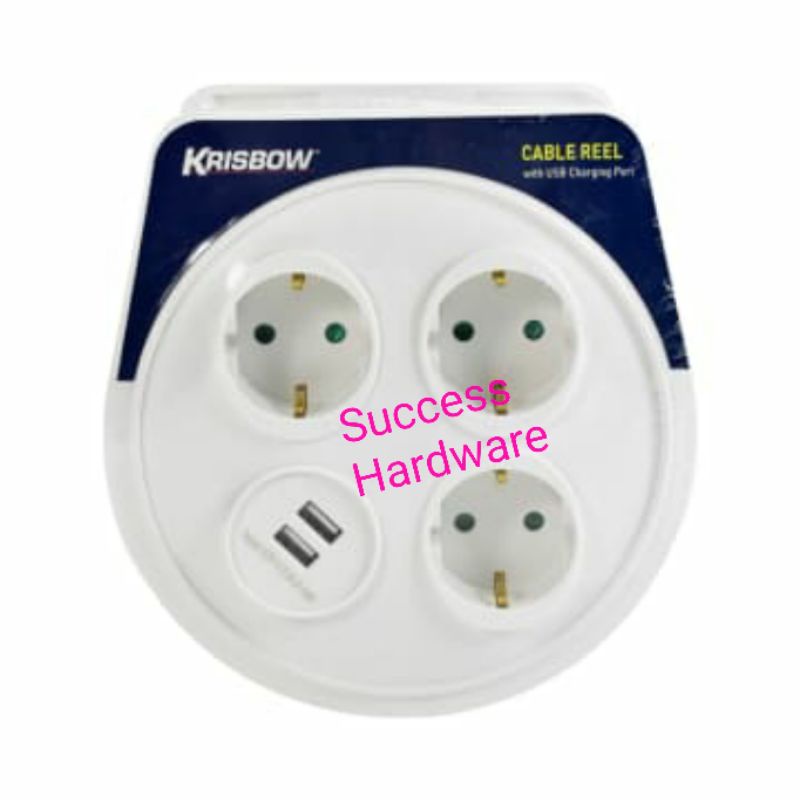 Jual KRISBOW KABEL ROLL DENGAN USB 7 MTR 2.4A CABLE REEL 7M WITH USB 2 ...