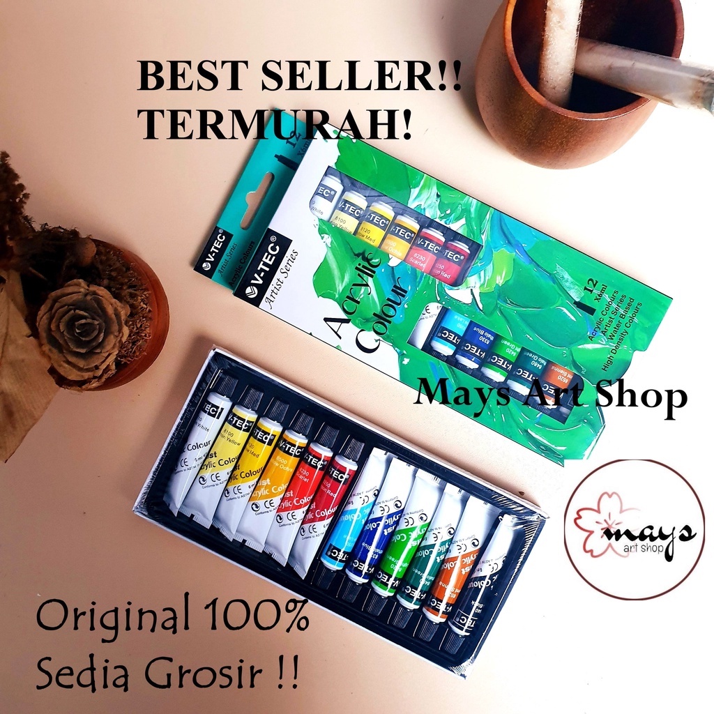 Jual Cat Lukis Akrilik Set Isi 12 Warna V-Tec / Acrylic Paint Color V ...