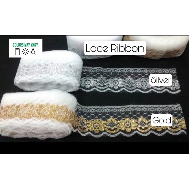 Jual ( 2 YARD ) LACE RIBBON - PITA RENDA AIR GOLD SILVER 2IN 50MM 5CM ...