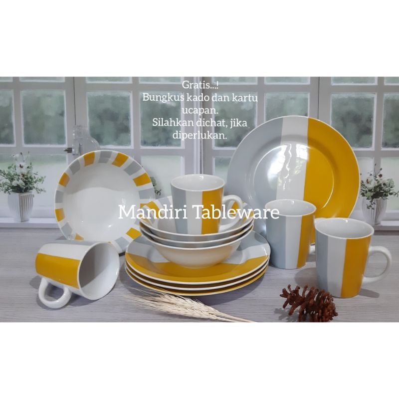 Jual [BEST SELLER] Piring Set Keramik | Dinner Set | Motif Grey Yellow ...