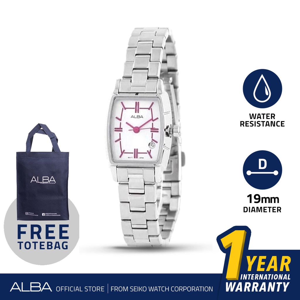 Jual Alba Jam Tangan Wanita Tank AH7237 / AH7237X1 Quartz White Dial ...