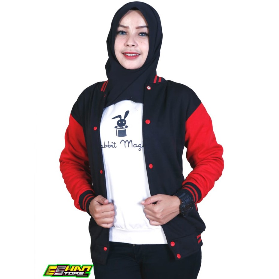 Jual Jaket baseball varsity hitam merah | Shopee Indonesia