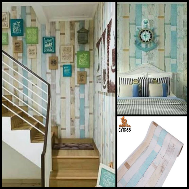 Jual Wallpaper sticker dinding motif papan kayu vintage 10m x 45cm ...