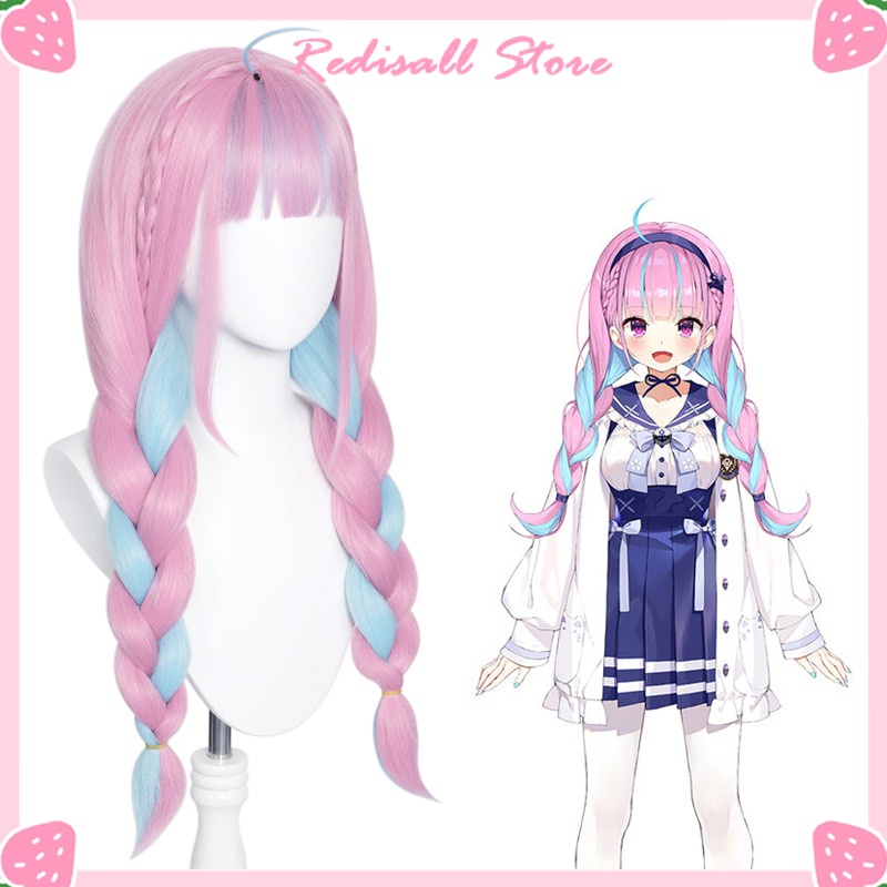 Jual PREORDER VTuber Minato Aqua Wig Mixed Blue Pink Braids Girls Twin ...