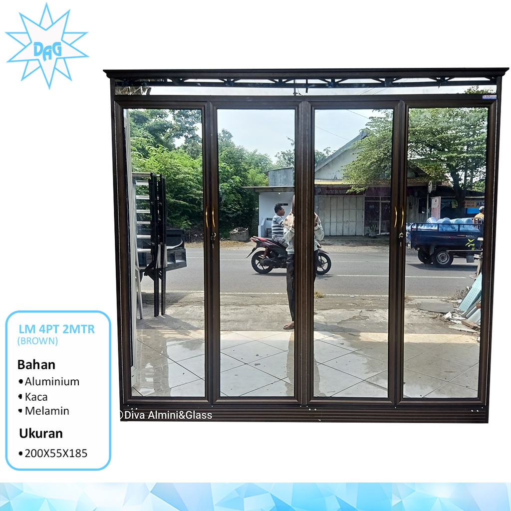 Jual Lemari baju kaca alumunium 4 pt frame coklat 2 meter full kaca ...