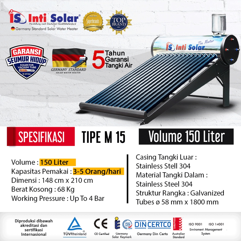 Jual Inti Solar Pemanas Air Tenaga Matahari Tipe M15 Volume 150 Liter ...