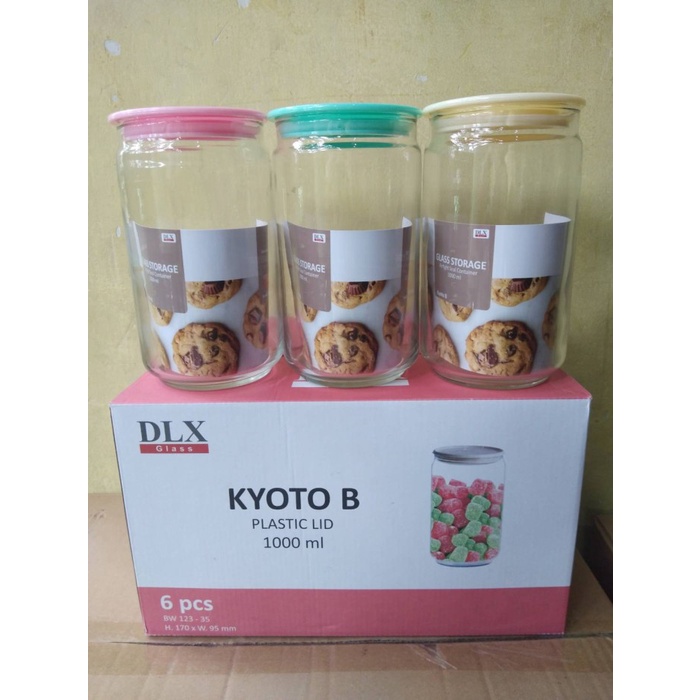 Jual toples kaca kyoto B kedap udara set (6 pcs) ukuran 1000 ML | Shopee Indonesia