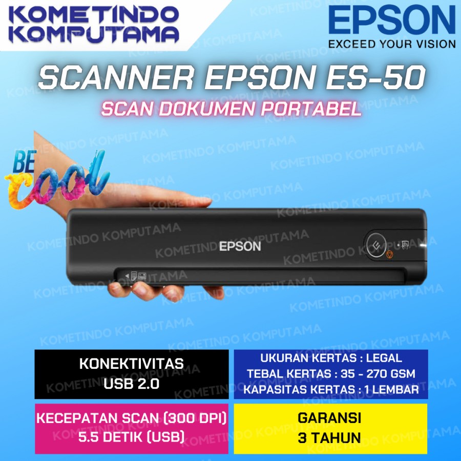Jual ES50 A4 Epson WorkForce Portable Sheetfed Document Scanner / ES-50 A4 Portable Sheet Fed ...