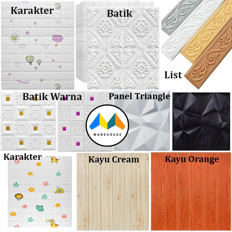 Jual MW Wallpaper Foam 3D Warna Premium Wall Paper Batik Corak Sticker ...