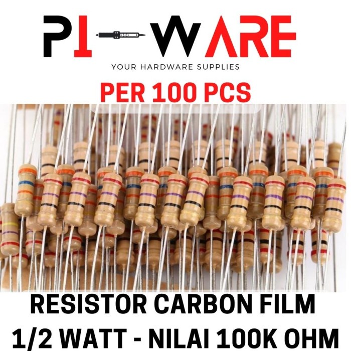 Jual Paket Isi 100Pcs Resistor Carbon Film 1/2 0.5 Watt Nilai 100K ohm ...