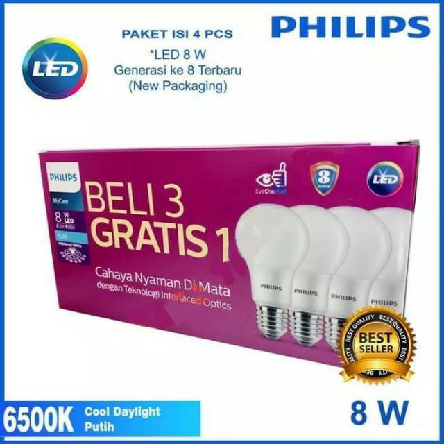Jual Lampu LED Philips 8 W 8 Watt Paket Hemat Energi Bergaransi ...