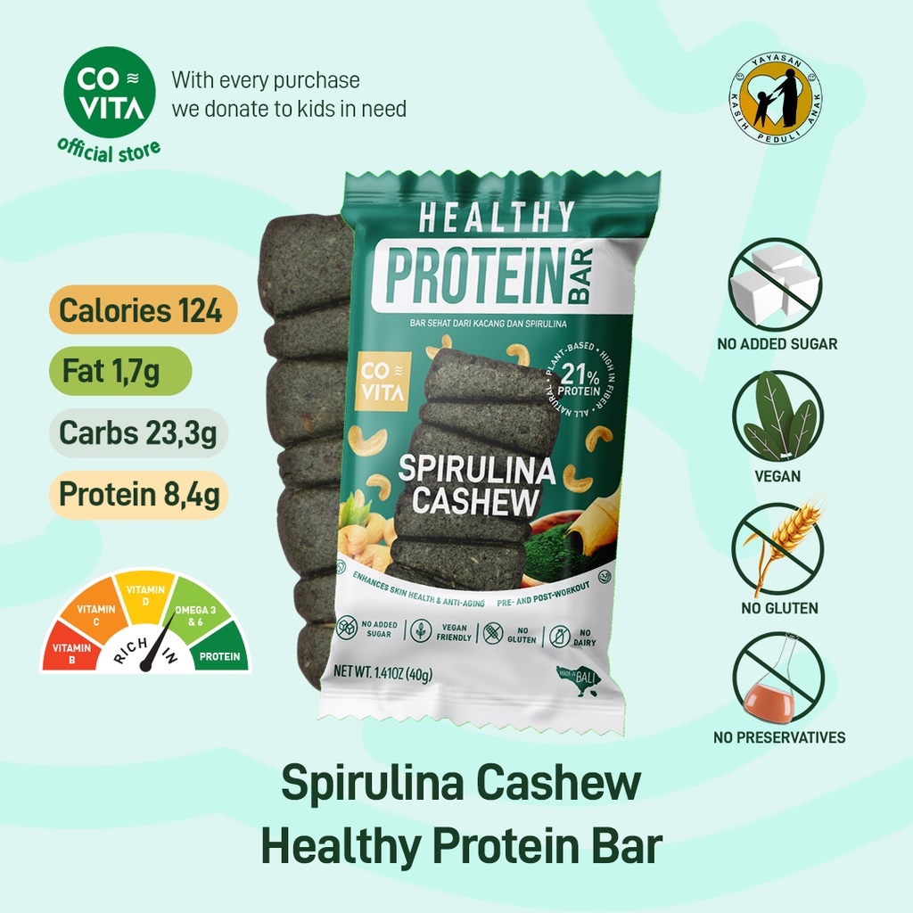 Jual Covita Healthy Protein Bar - Spirulina Cashew - Snack Tanpa ...