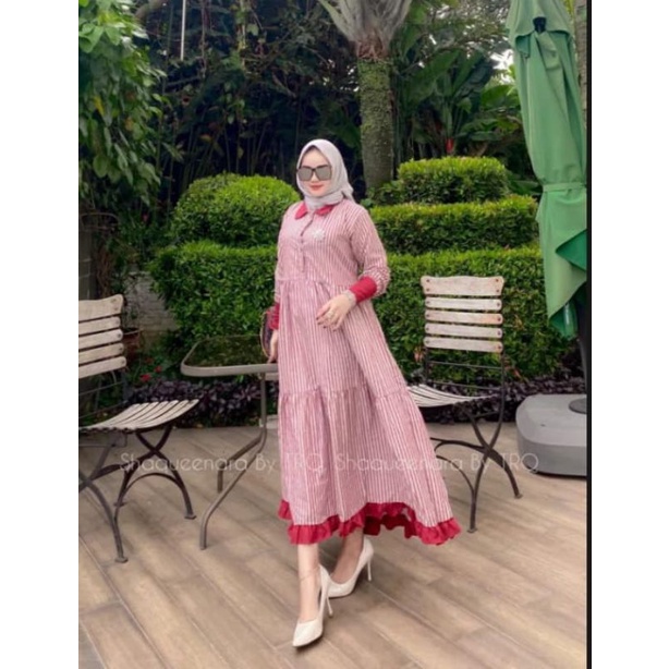 Jual Midi Dress Salur Combinasi Polos | Shopee Indonesia