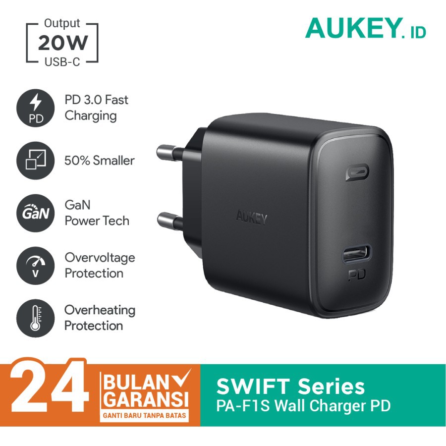 Jual Aukey Wall Charger PA-F1S Swift 20W Ultra Compact with PD 3.0 ...