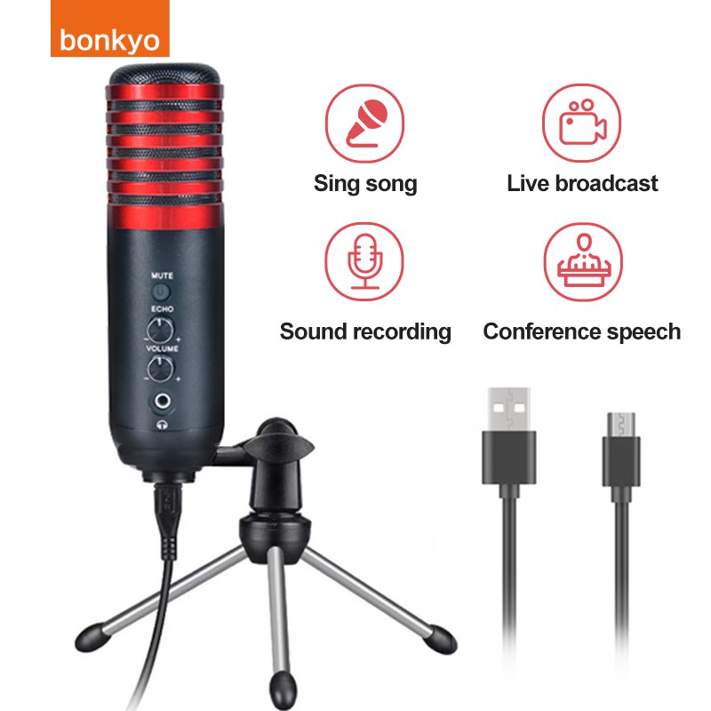 Jual bonkyo Set Microphone Mic dan Stands Condenser USB Mikrofon ...