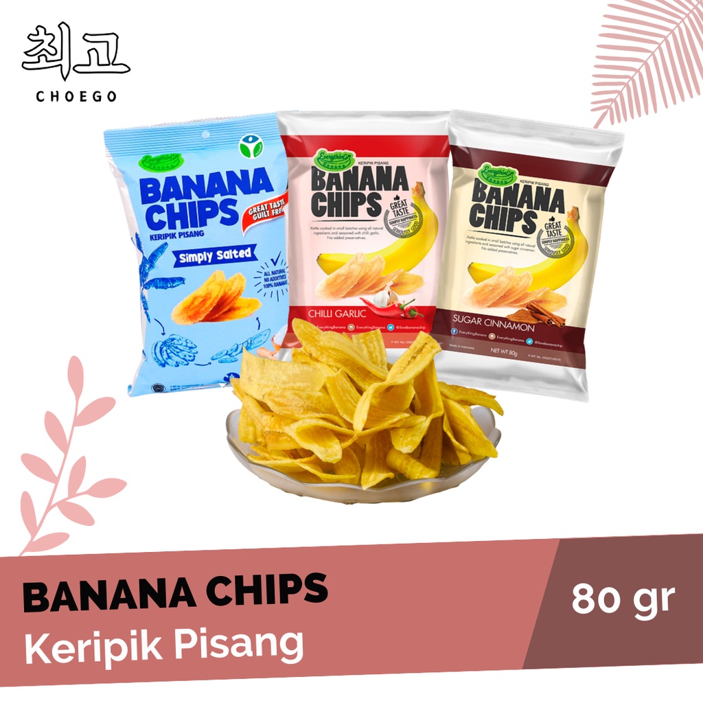 Jual Cemilan sehat BANANA CHIPS Keripik Pisang Chilli Garlic Simply Salted Sugar Cinnamon 80gr ...
