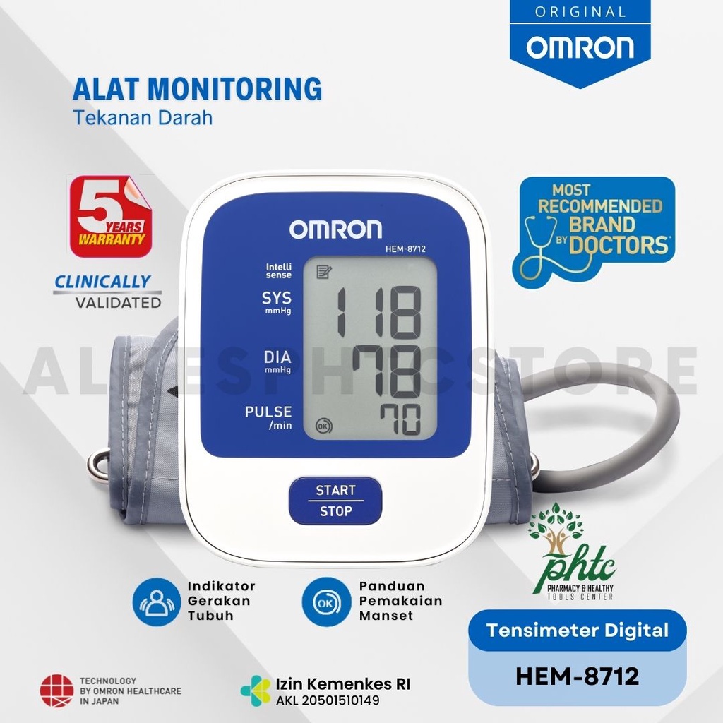 Jual OMRON Tensimeter Digital Omron HEM-8712 Tensi Elektrik Otomatis ...