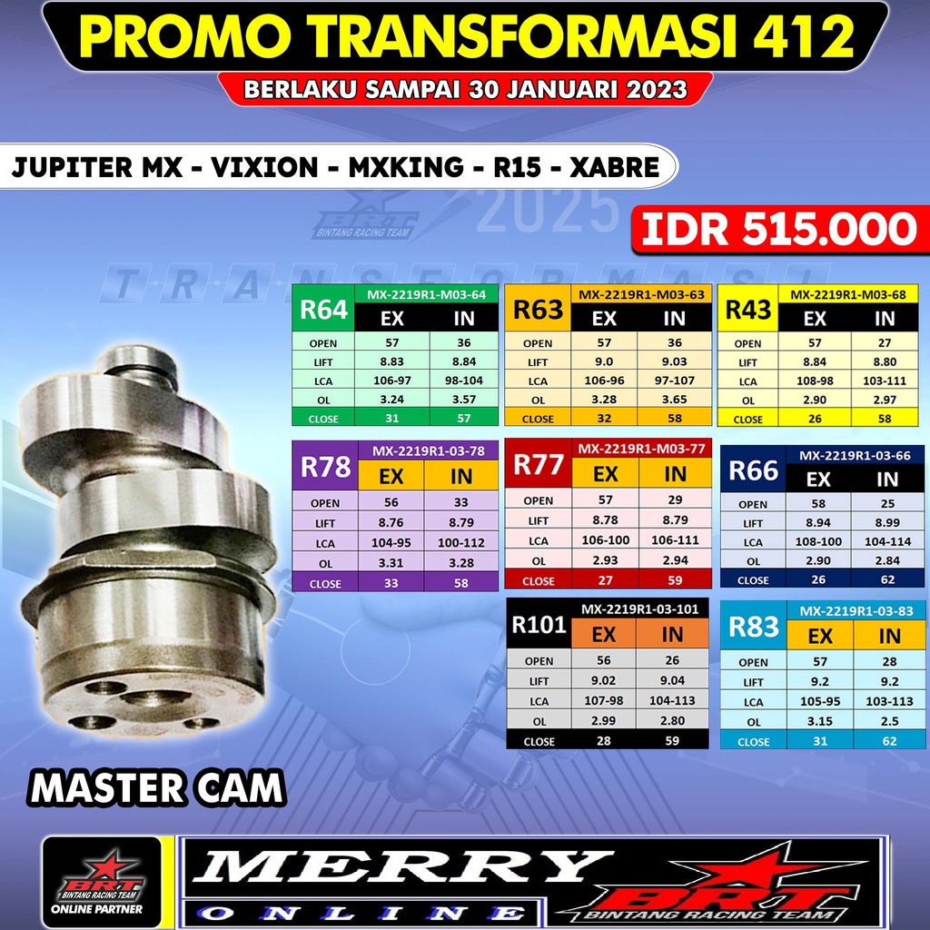 Jual Master Cam BRT Noken as MX King Jupiter MX Vixion NVL NVA R15 V2 R ...
