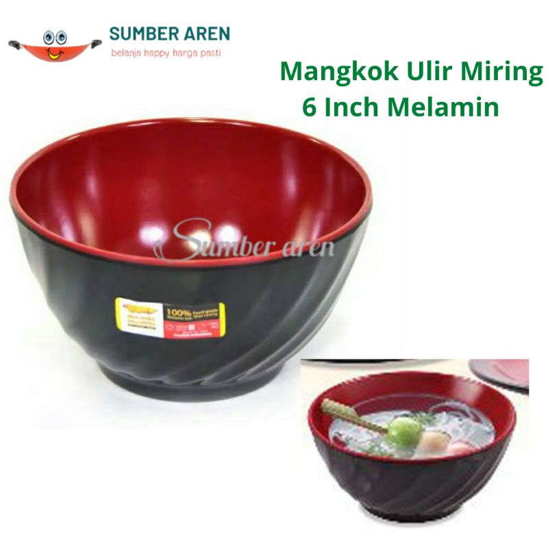 Jual Mangkok Melamin Mangkuk Ulir Miring 2 Warna Merah Hitam Golden ...