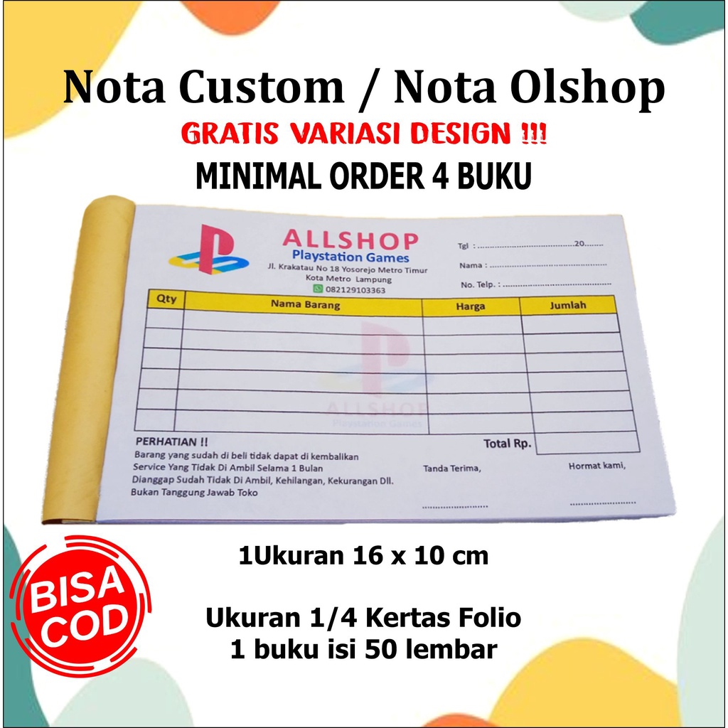 Jual Nota Olshop Custum / Nota Toko Custum Free Design Full Color Murah ...