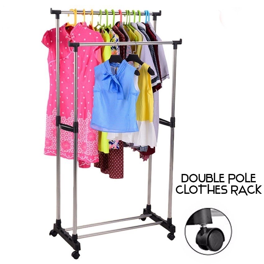 Jual Double Rod Rack Rak Pajangan Baju Pakaian Serbaguna Stand Display ...