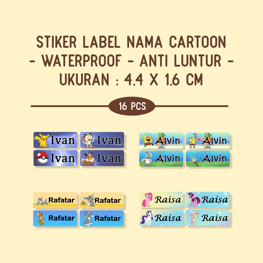 Jual Label Nama Cartoon 16 pcs Anti Air | Shopee Indonesia