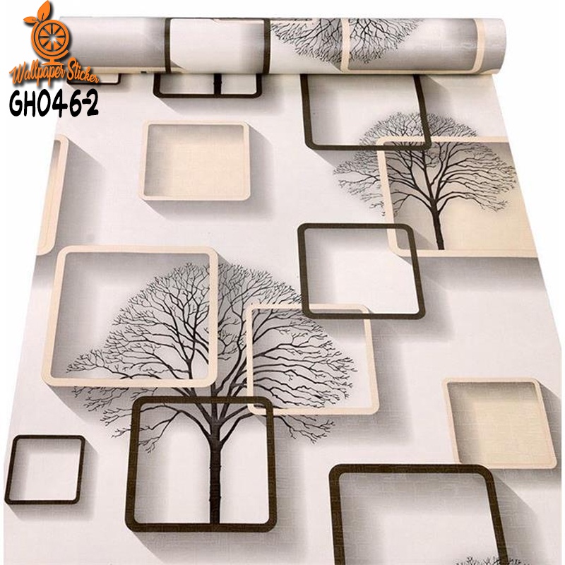 Jual POHON 3D KOTAK COKLAT Wallpaper sticker dinding motif 3D 45 cm x 8 ...