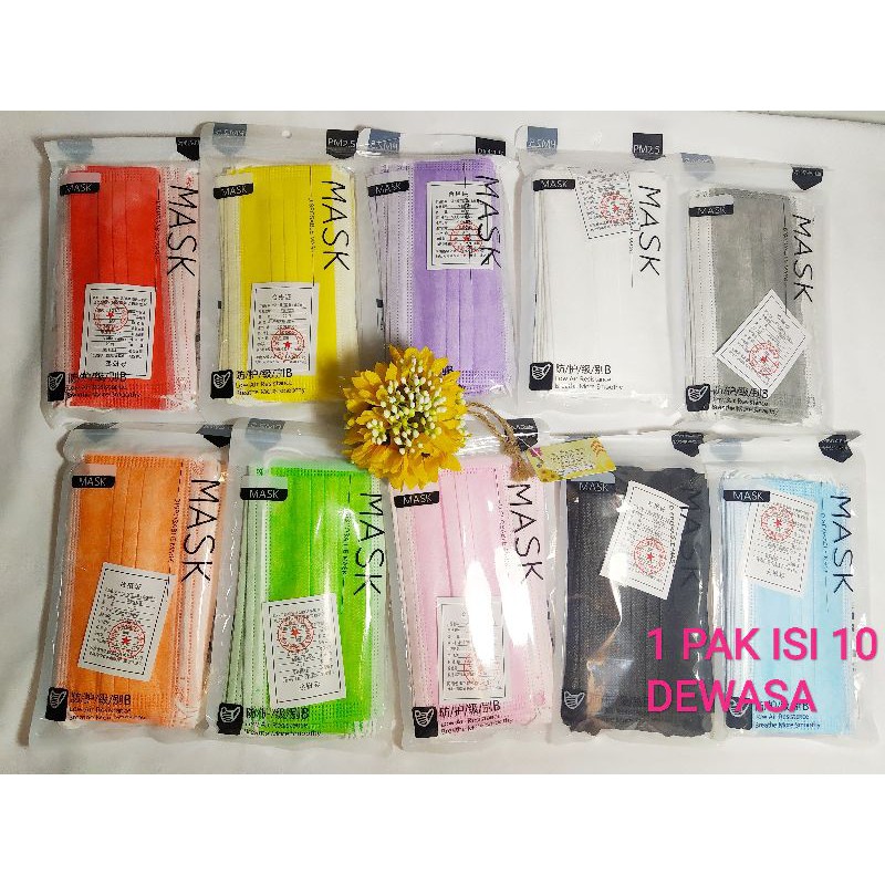 Jual masker dewasa 3ply warna 1 pak isi 10.pcs | Shopee Indonesia