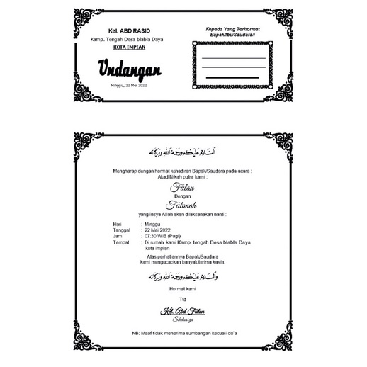 Jual undangan walimahan / undangan kenduren / undangan akad nikah ...