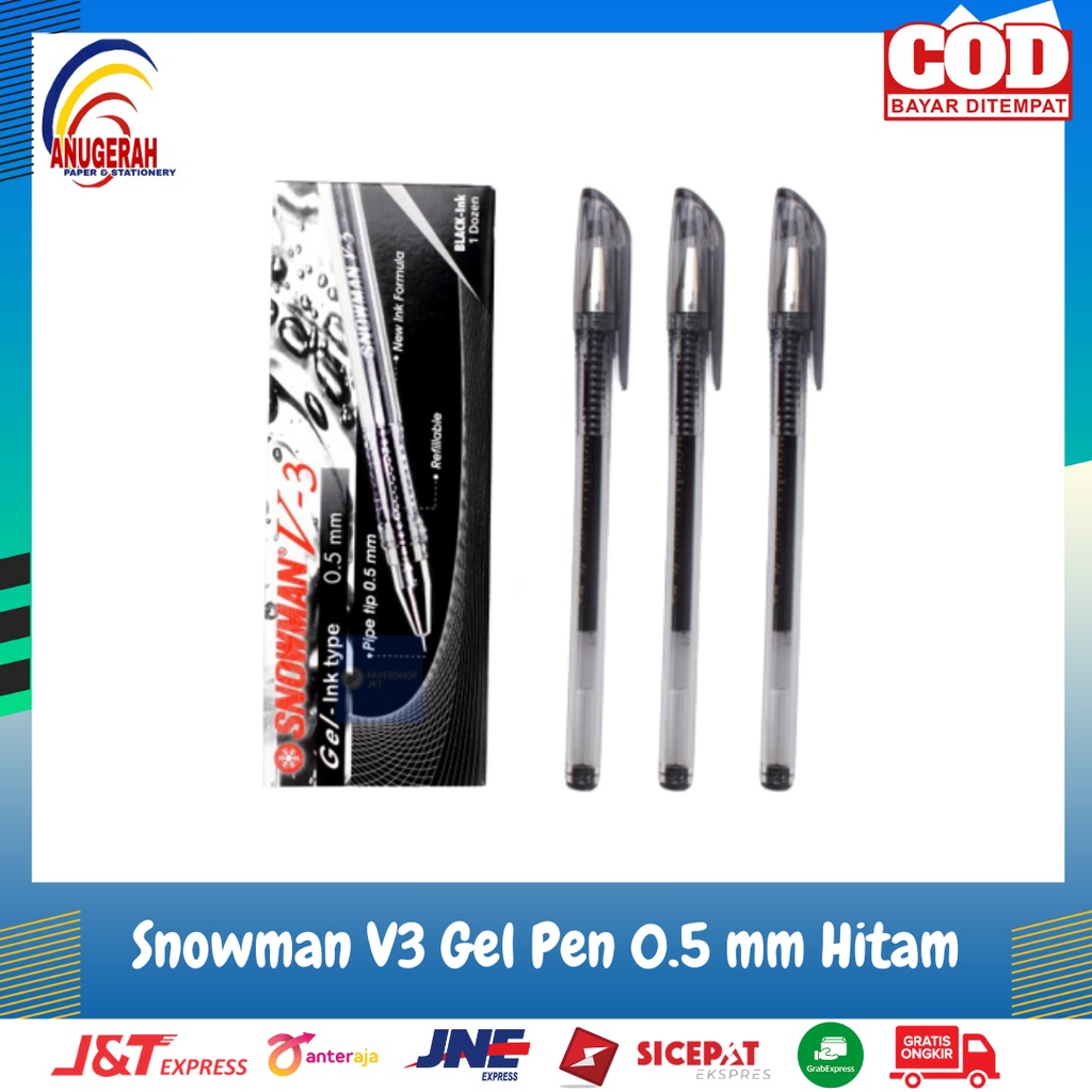Jual Ballpoint / Bolpen / Pulpen Snowman V-3 V3 Gel Fine 0.5 Hitam (LSN ...