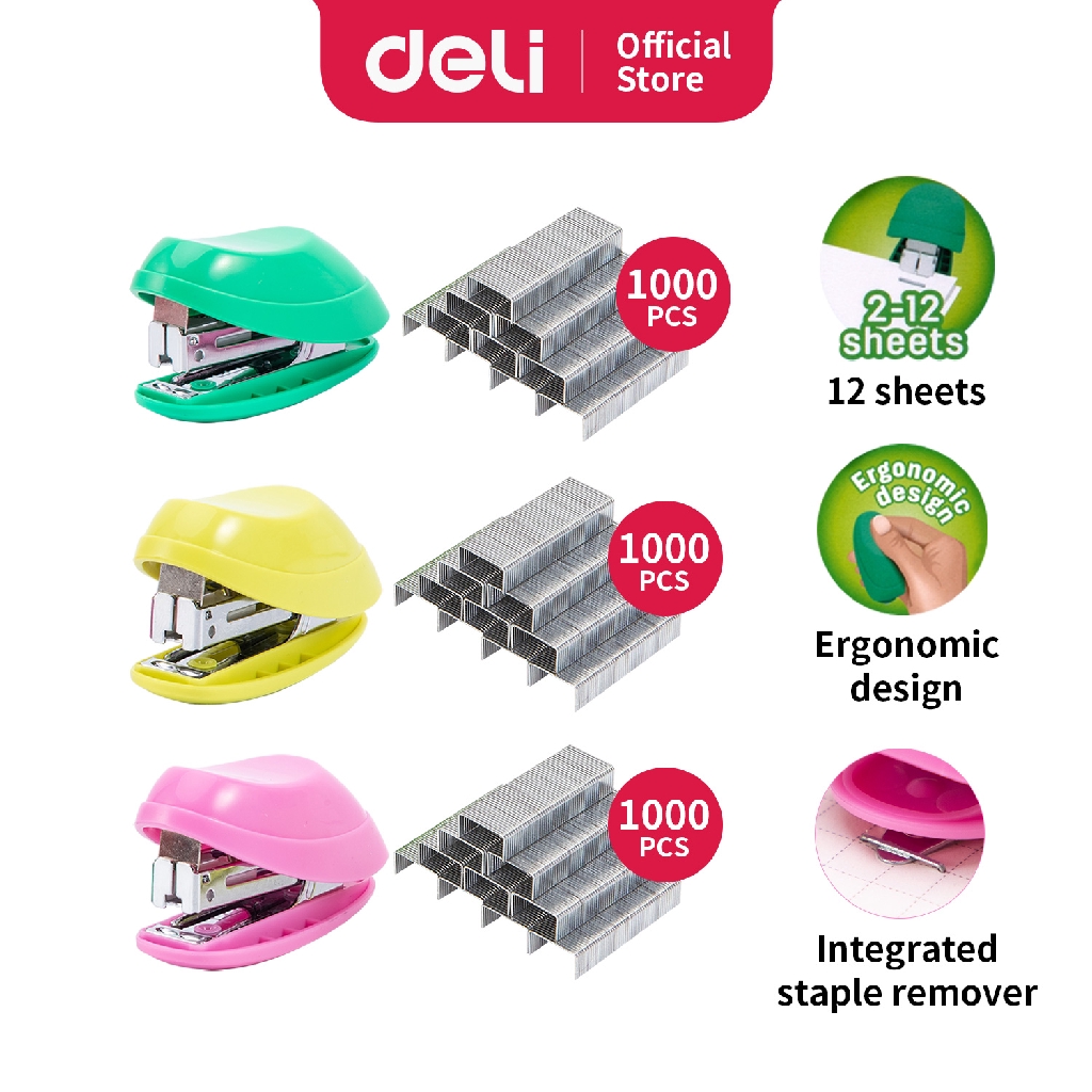 Jual Deli Stapler #10 mini + 1box staples dengan desain ergonomis dan ...