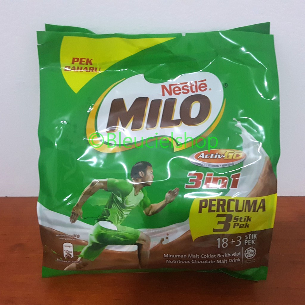 Jual Nestle Milo 3in1 susu coklat percuma 3 stik pek 18 + 3 import ...