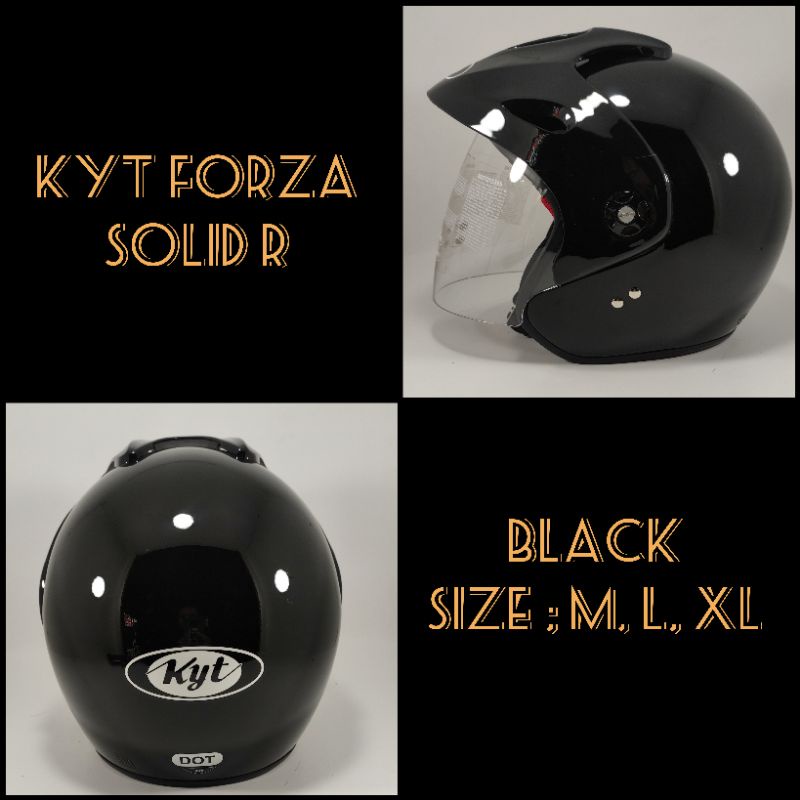 Jual HELM KYT FORZA SOLID BLACK MODEL KLASIK HALF FACE ALL COLOUR ...