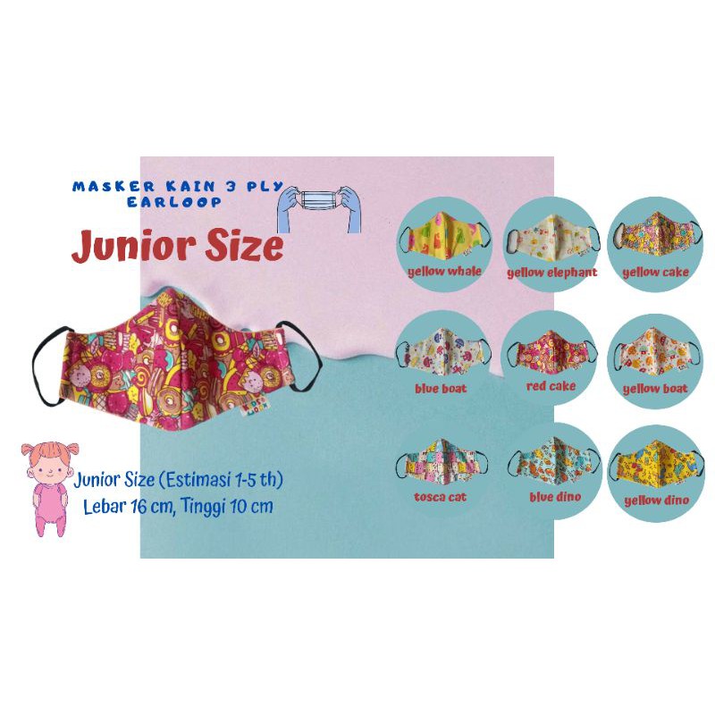 Jual masker kain anak balita junior 3 ply washable earloop headloop ...