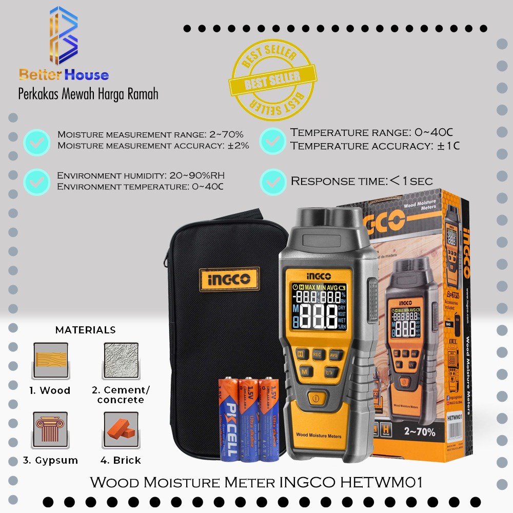 Jual Wood Moisture Meter INGCO HETWM01 Alat Ukur Kadar Air Kelembaban ...