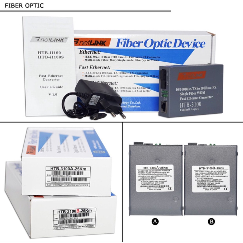 Jual Fiber Optik Media Converter Optic RJ45 Netlink HTB 3100AB | Shopee ...